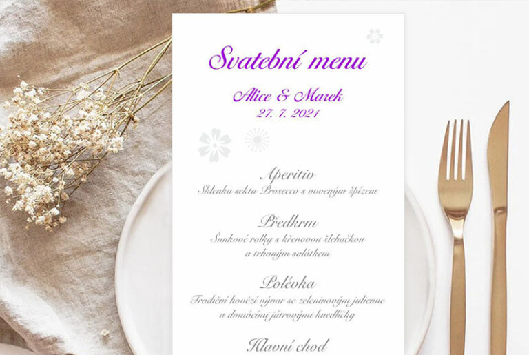 Svatební menu podle barvy svatby - Svatební tiskoviny